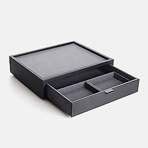 Kaviso Cache Display Valet Storage Drawer - EDC, Blade, Watch, and Jewelry Storage Drawer add-on, Microfiber Lining, Faux Leather, Stackable (Valet Storage Drawer) Black
