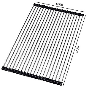 Ahyuan Roll up Dish Drying Rack Over The Sink Dish Drying Rack Dish Racks for Kitchen Counter Dish Rack Over Sink Camper Accessories Dish Drying Rack (Black, 13.8''Wx17.7''L)