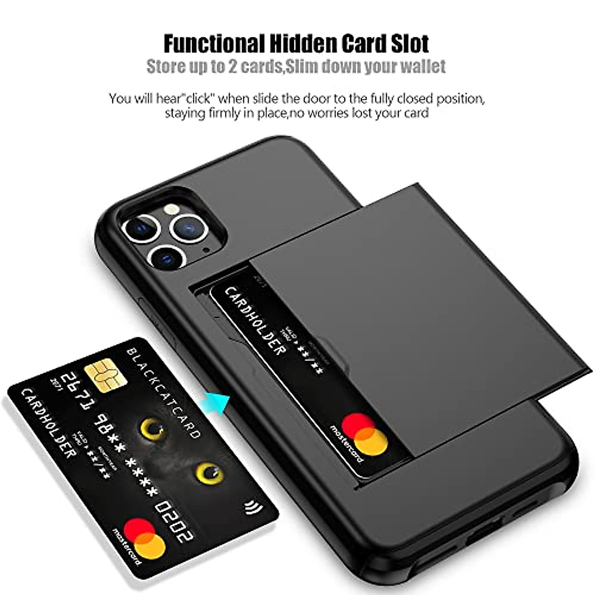 Nvollnoe for iPhone 11 Pro Max Case with Card Holder Heavy Duty Protective Dual Layer Shockproof Hidden Card Slot Slim Wallet Case for iPhone 11 Pro Max for Men&Women(Black)