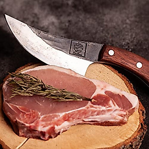 Altomino Handmade Fixed Blade Sharp Knife, 9.6 IN Hand-Forged Thin Knife, Carbon Steel Boning Knife for Meat Cutting, Razor Sharp, Deboning Chicken, Ham, Fish
