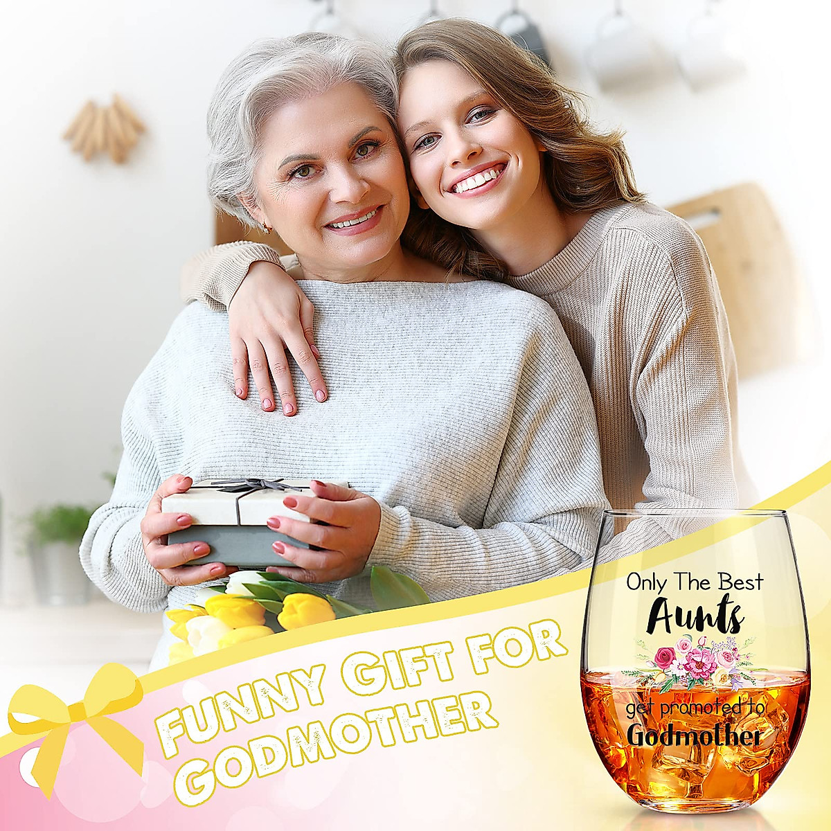 Thank You for Being My Godmother Wine Glass, Personalized Mother's Day Birthday Christmas Gift for Godmother Mother, 17 Oz Godmother Announcement Wine Glass for Godmother from Godchild (Only The Best)