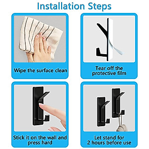 chengcan Self Adhesive Wall Hook Can Withstand 20 LB of Adhesive Carbon Steel Space Aluminum Hook Used for Coat Hooks Bathroom Towel Hanging Door Kitchen Storage Hook (Black 2 Pack)