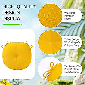 Wesiti 4 Pcs 15 Inch Outdoor Round Seat Cushions Bistro Chair Cushions Round Chair Cushions with Ties Patio Chair Pads Waterproof Floor Pillow for Home Porch Kitchen Office Garden Chairs (Yellow)
