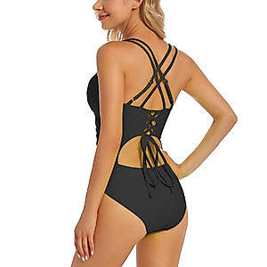 Upgraded One Piece Swimsuit Women - Tummy Control Bathing Suits, Unique Design Sexy Criss Cross Back, Ruched Swimwear