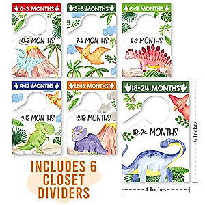 6 Baby Closet Size Dividers Boy - Dinosaur Baby Closet Dividers by Month, Baby Closet Organizer for Nursery Organization, Baby Essentials for Newborn Essentials Baby Boy, Nursery Closet Dividers Boy