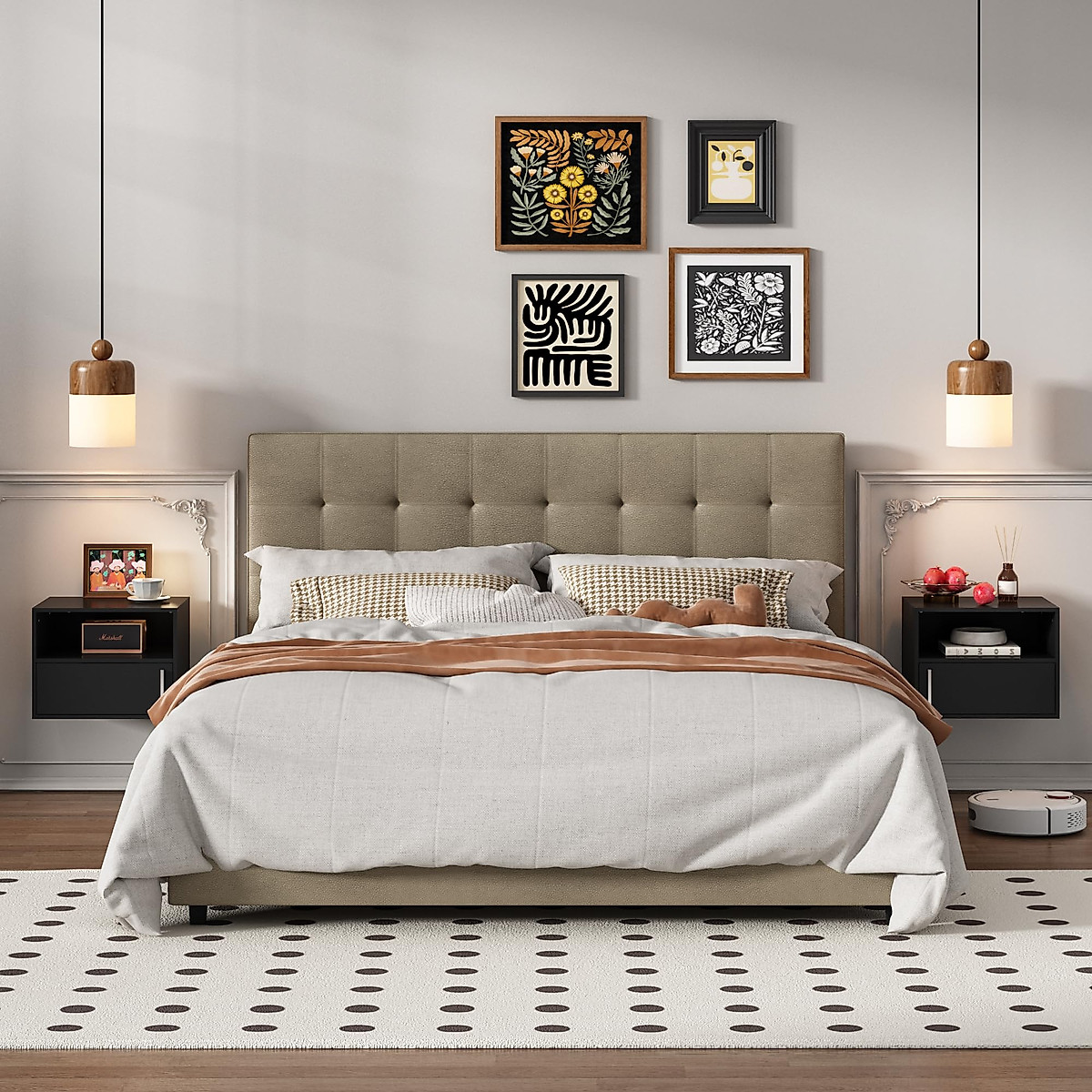 JAXPETY Wall Floating Nightstand Set of 2 Modern Side Table Wall Mounted Shelf with Cabinet Storage for Living Room, Bedroom, Dorm, Black