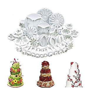 33 Piece Fondant Cake Cookie Plunger Cutter Sugarcraft Flower Leaf Butterfly Heart Shape Decorating Mold DIY Tools