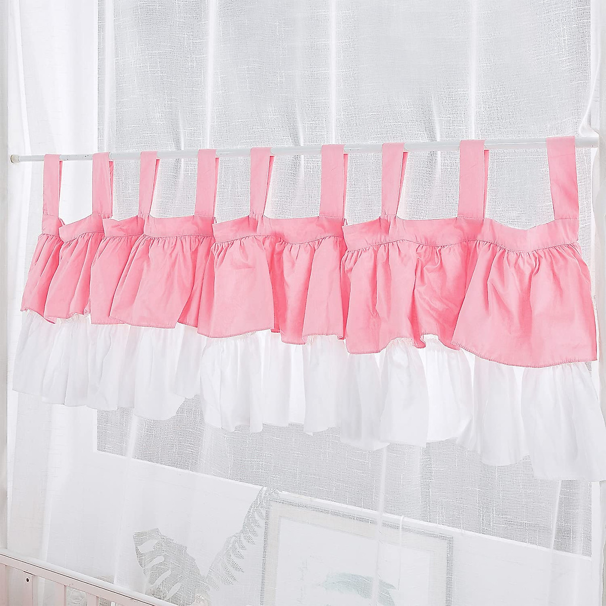 6 Pieces 100percent Cotton Toddler Crib Bedding Sets for Girls Pinch Pleat Lightweight Baby Comforter Set Dust Ruffle White Pink Pink and White