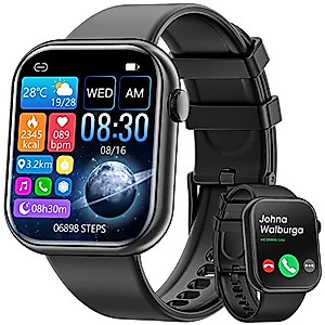 Smart Watch (Answer/Make Calls), 2023 Newest 1.85 Inch Fitness Tracker, Heart Rate/Sleep Monitor/Pedometer/Calories, Multiple Sports Modes, Waterproof Women's Men's Fitness Watch for Android iPhone