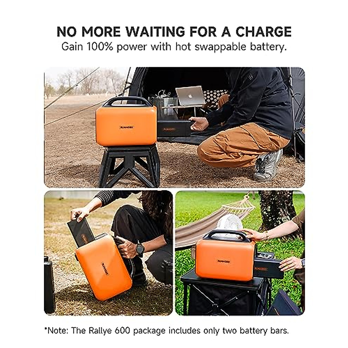 Runhood Portable Power Station Rallye 600, 648Wh Hot Swappable&Replacebale Battery, Full Power in Seconds, 2X600W(Peak 1200) Pure Sine Wave AC Outlet Modular Solar Generator for Camping/RVs/Home Use