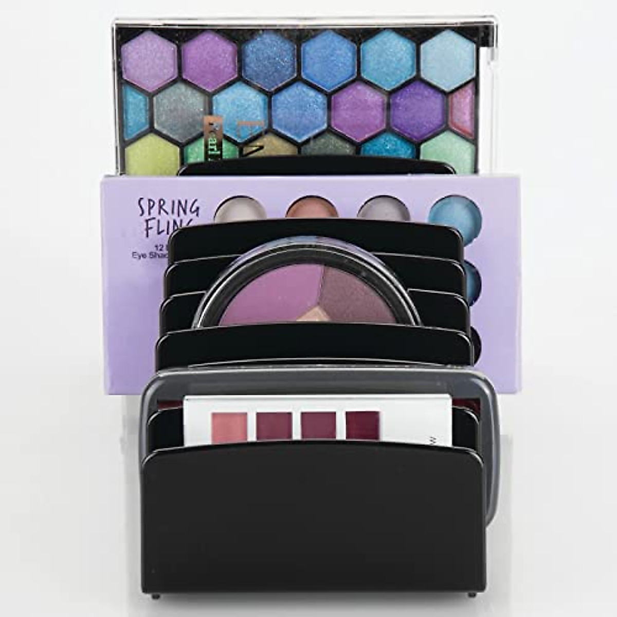 mDesign Plastic Divided Cosmetic Palette Organizer with 9 Sections - Makeup Storage for Bathroom Vanity, Cabinet, Drawer - Holds Eyeshadow, Blush, Powder - Lumiere Collection - Black