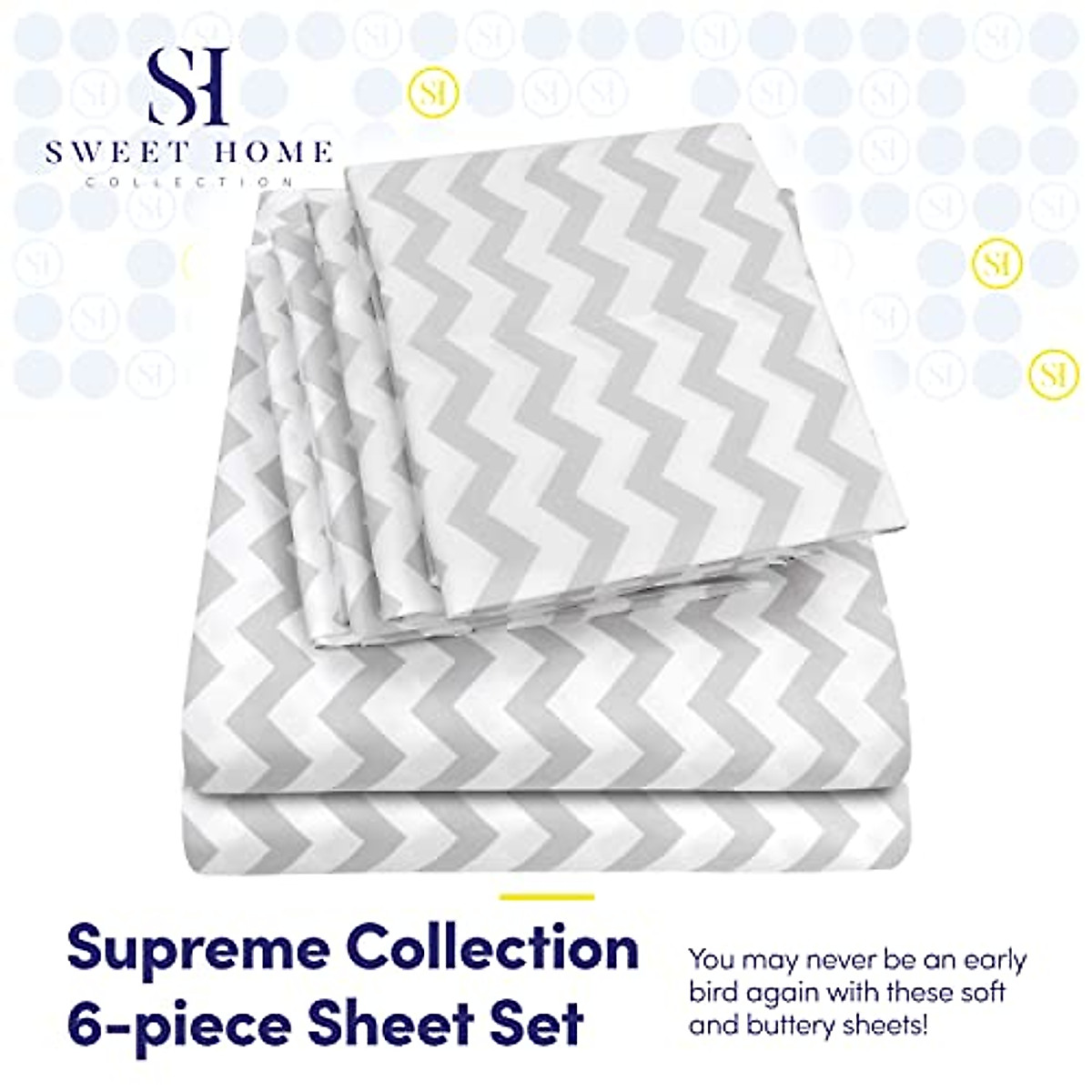 King Size Bed Sheets - 6 Piece 1500 Supreme Collection Fine Brushed Microfiber Deep Pocket King Sheet Set Bedding - 2 Extra Pillow Cases, Great Value, King, Chevron Gray