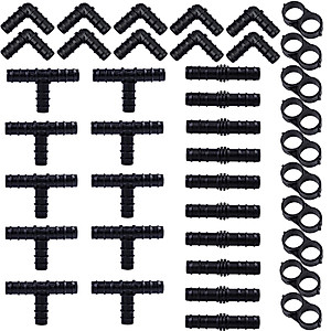 URATOT 40 Pieces Drip Irrigation Fittings Kit 1/2" Tubing Set, 10 Tees, 10 Couplings, 10 Elbows and 10 End Cap Plugs Drip Irrigation Barbed Connectors for Drip Sprinkler Systems