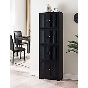 Kings Brand Furniture Lyons 4-Tier 68" Kitchen Pantry Storage Cabinet with 8 Doors, Black