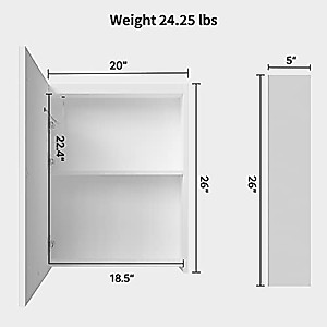 LALAHOO Lighted Medicine Cabinet for Bathroom with Mirror, 20" x 28" LED Bathroom Medicine Cabinet with Lights, Wall Mounted Medicine Cabinets with Storage Shelves, Dimmable Light, Anti-Fog