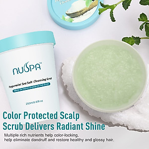 Nuspa Peppermint Sea Salt Scalp Scrub, Natural Scalp Exfoliator, Dandruff Dry Scalp Treatment Shampoo with Moisturizing Jojoba Oil and Avocado Oil, Cruelty-free