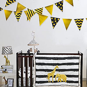 39 Ft Black Gold Triangle Pennant Banner Metallic Foil Polka Dot Stripe Paper Flag Bunting Garland Streamer for Birthday Anniversary Graduation Wedding Bridal Shower Party Decorations Supplies