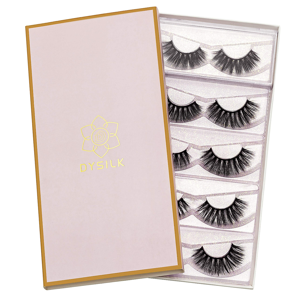 DYSILK Lashes False Eyelashes - Mink Lashes 5 Pairs 6D Faux Eyelash - Wispy Eyelashes Fluffy Strip Lashes Fake Eyelashes Reusable Lash Extension Kit | 15.5mm