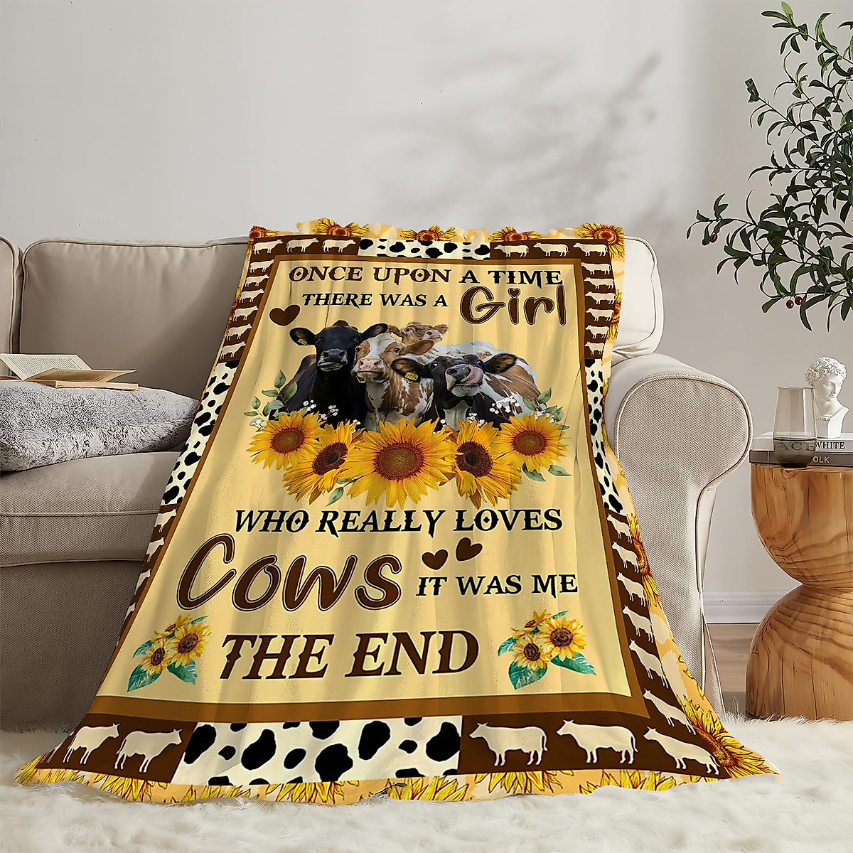 Cow Blanket Sunflower Blanket for Girls Boys Farmhouse Cows Flannel Fleece Cow Animal Stuff Blanket Super Soft Cozy Plush Fuzzy Blankets for Couch Sofa Bed Gifts for for Women Men Kids Adults 50"x40"
