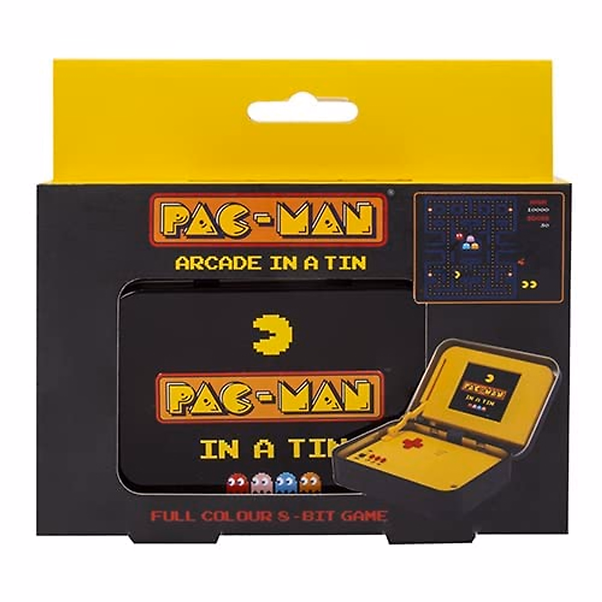 PAC-Man Arcade Game in a Tin. Full Colour 8-bit Game with Original Sounds & Graphics. Classic PAC-Man Gameplay. Includes 2.4” Screen. Officially Licensed PAC-Man Merchandise.