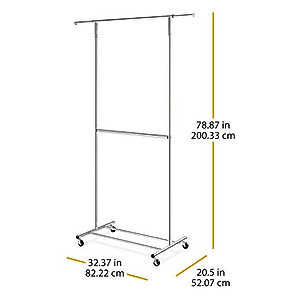 Whitmor Heavy-Duty 2-Rod Extendable Clothing Garment Rack, Chrome