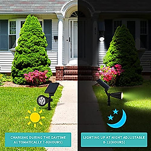 Rrtizan Solar Lights Outdoor Garden, Landscape Spotlights Waterproof, Auto/Adjustable 2-in-1 RGB Solar Lights, Bright and Dark Sensing, Changing & Fixed Color, for Yard, Pathway, Garden(2 Pack)