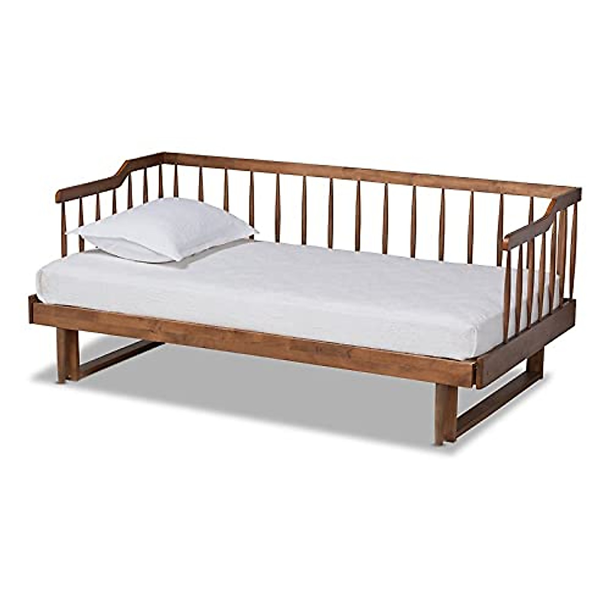 BOWERY HILL Walnut Wood Expandable Twin to King Size Spindle Daybed