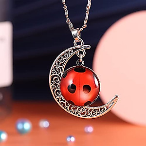 HAIAISO Good Luck Ladybug Jewelry Red Ladybug Bracelet Moon Necklace Ring Stud Set Halloween Cosplay Jewelry Ladybug Lover Gift for Women Girls(Ladybug)
