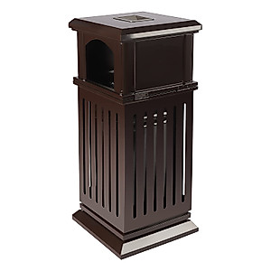 DYRABREST 10 Gallon Outdoor Trash Can Brown Commercial Garbage with Locking Lid & Ashtray, Waterproof Garbage Can Heavy Duty Industrial Garage Waste Container for Patio, Backyard, Deck