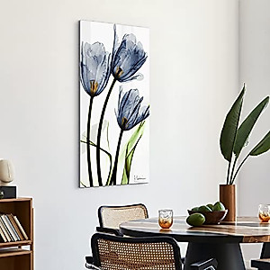 Empire Art Direct Frameless Free Floating Tempered Glass Panel Graphic Wall Art Ready to Hang, 24" x 48", Three Blue Tulips