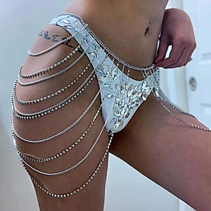 Brishow Boho Rhinestone Body Chain Layered Crystal Waist Chain Fashion Bikini Belly Chain Beach Body Jewelry Accessories for Women and Girls (Silver)
