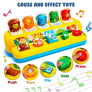 Interactive Pop up Animal Toys with Music & Light, Montessori Cause and Effect Toys for 1 Year Old Boy Girl Early Learning Musical Baby Toys 9-12-18 Months STEM Toddler Toys Age 1-2 Gift for Infant