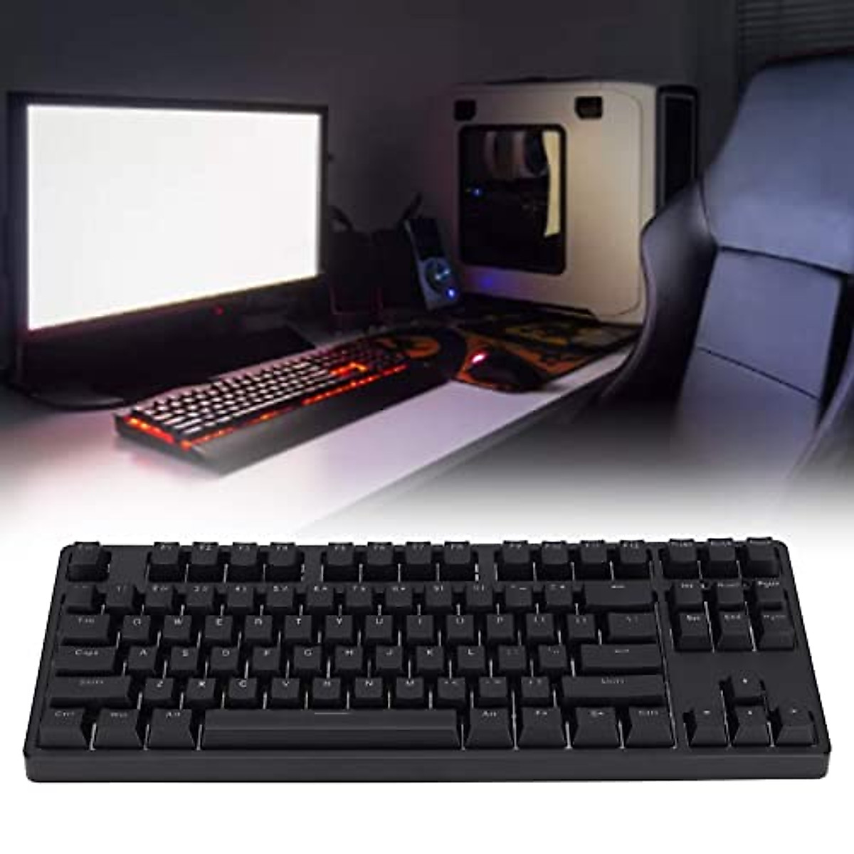 Gaming Keyboard, Quick Response 87 Keys Wired Widely Compatible Computer Keyboard Ergonomic Design for Work for Home Gaming for Office(Black)