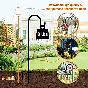 Shepherd Hooks 36 inches for Bird Feeders Outside Heavy Duty Shepherd Stand Plant Hanger Yard Hooks for Lanterns,Solar Lights,Bird Feeder,Wedding,Planter Pot,Adjustable Height Powder Coated-2 Packs