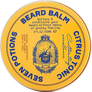 SEVEN POTIONS Beard Balm for Men — Conditioning Beard Softener to Nourish Skin, Facial Hair, and Stop Beard Itch — All-Natural, Vegan, Cruelty Free — Citrus Tonic (2 FL OZ)