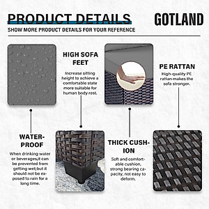 Gotland 7-Piece Outdoor Patio Furniture Set - All-Weather PE Rattan Sectional Wicker with Replaceable Grey Waterproof Cushions & Coffee Table