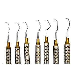 Gracey Curettes Set (7 Pcs) in Stainless Steel Cassette Gold Plasma Coated by Wise LINKERS
