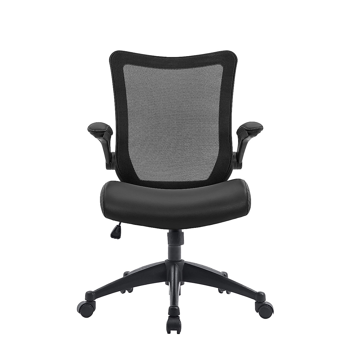 OFFICE FACTOR Office Chair 300Lbs Weight Capacity Flip-up arms Anti-Scratch Wheels Mesh Back and Faux Leather Seat Lumbar Support Computer Ergonomic Task Desk Chair (Black Desk Chair)