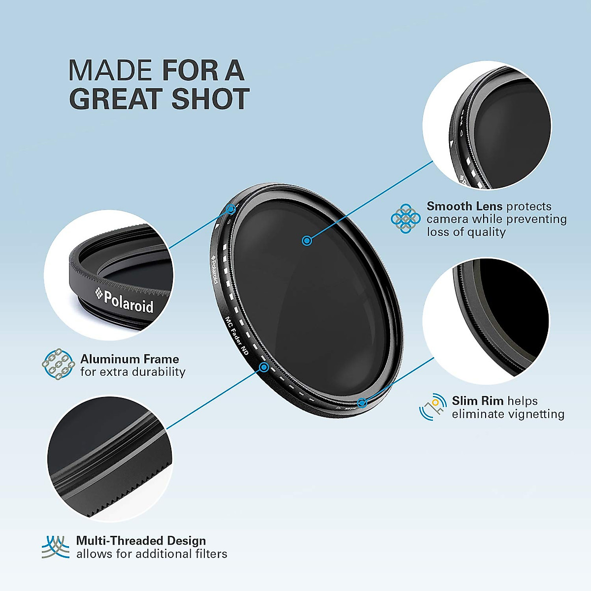 Polaroid Optics 58mm Multi-Coated Variable Range [ND3, ND6, ND9, ND16, ND32, ND400] Neutral Density Fader Filter ND2-ND2000 - Compatible w/ All Popular Camera Lens Models