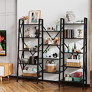 Gizoon Modern Triple Wide 5 Tiers Bookshelf with Storage,Industrial Bookcase with 14 Open Display Shelves, Large Etagere for Living Room/Home/Office-Black