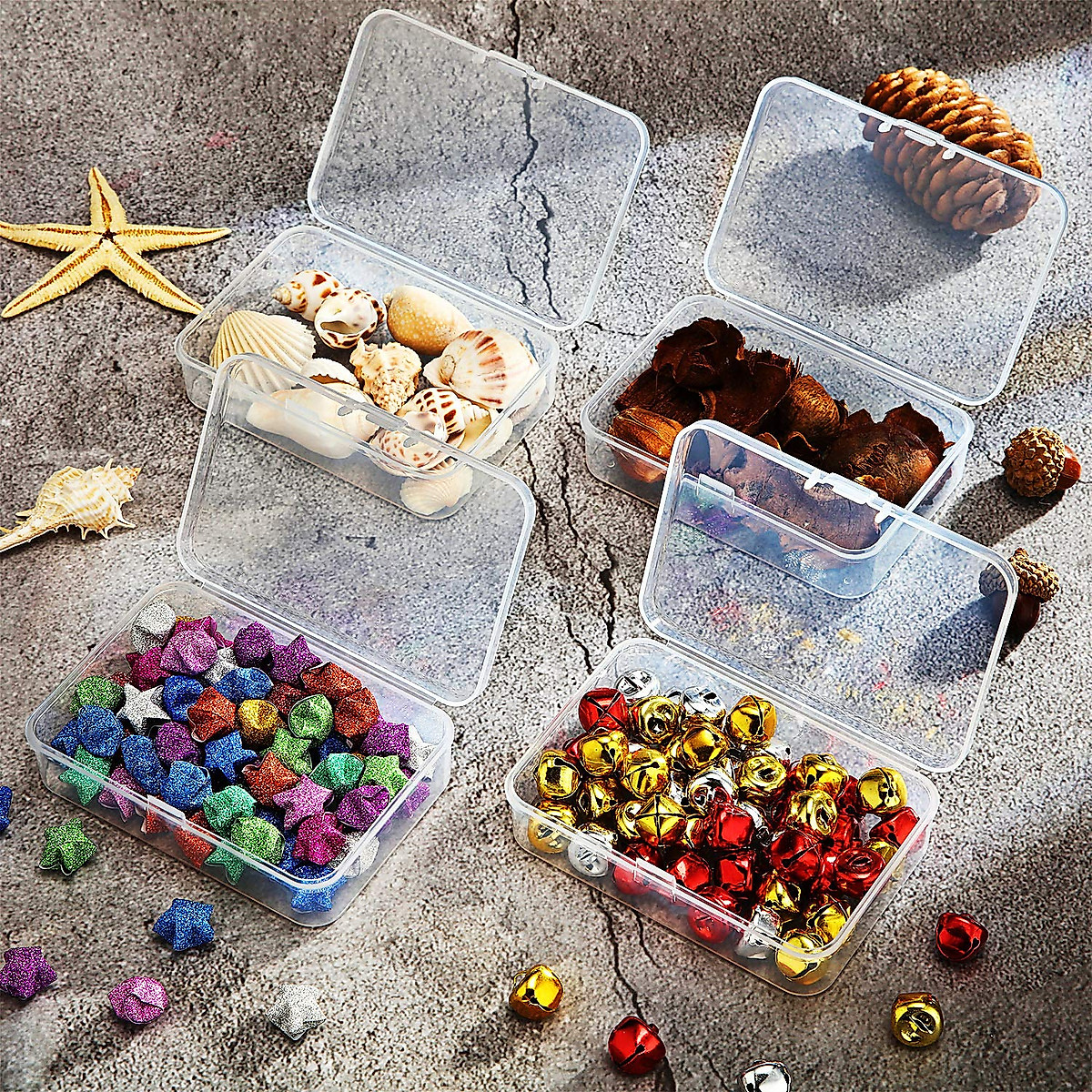 SATINIOR 24 Packs Small Clear Plastic Beads Storage Containers Box with Hinged Lid for Storage of Small Items, Crafts, Jewelry, Hardware (3.7 x 2.5 x 1 Inches)