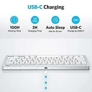 Emetok for Mac Keyboard [Aluminum Base, Rechargeable], Ultra Slim Bluetooth 5.1 Keyboard with [Upgraded Scissor Keys] Customized for MacBook Air/Pro, iMac, iMac Pro, Mac Mini/Pro, Silver