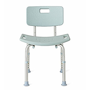 Medline Shower Chair Bath Bench with Back, Supports up to 300 lb, Infused with Microban Antimicrobial Protection, Light Blue