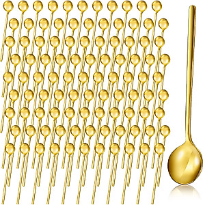 100 Pcs Gold Spoon Espresso Spoons for Coffee Bar Gold Tea Spoons for Hot Tea Stainless Steel Small Spoons 5.1 Inch Mini Teaspoon for Coffee Sugar Dessert Cake Ice Cream Soup Antipasto Cappuccino