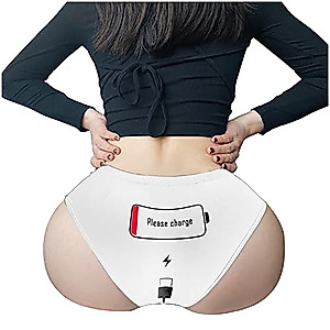 Kinple Please Charge Graphic Briefs for Women Low Waist Cheeky Panty Teen Girls Stretch Seamless Underwear Sexy Erotic Brief White