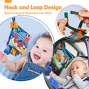 hahaland Baby Books 0-6 Months - 2 PCS Sensory Montessori Toys for Babies 0-6 Months with Crinkle Squeaky Sounds, Mirrors, Teethers - Soft Cloth Tummy Time Book Newborn Infant Toys