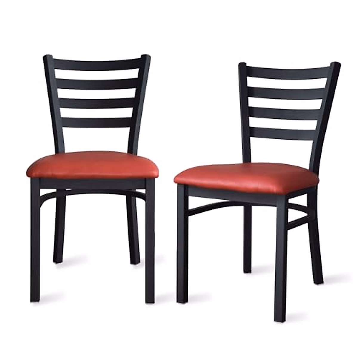 DECFUL Metal Dining Chair Set of 2 - Modern Classic Kitchen Restaurant Dining Chairs with Red Padded Seat Cushion and Sturdy Ladder Backrest