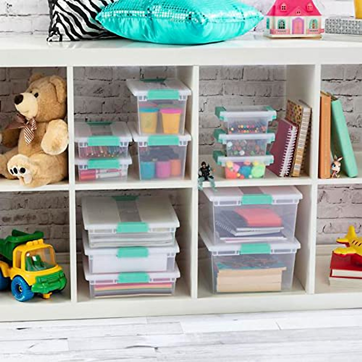 Sterilite Plastic Medium Clip Stacking Storage Box Container with Latching Lid for Home, Office, Workspace, and Utility Space Organization, 8 Pack