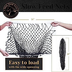 Bloomoak Slow Feed Hay Net for Horses, 40" Hay Bag with 2 inch Hole for Horse and Goat, Heavy Duty PE,Easy Fill with Rings…