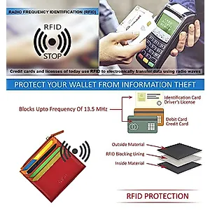 skyle Women secure Card Holder Wallet| Zipper Coin Pocket |Minimalist Mini Purse| RFID protection| 8 Credit Card Slots| Genuine Leather